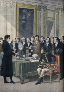 Illustration of Alessandro Volta Demonstrating His Electric Battery to ...